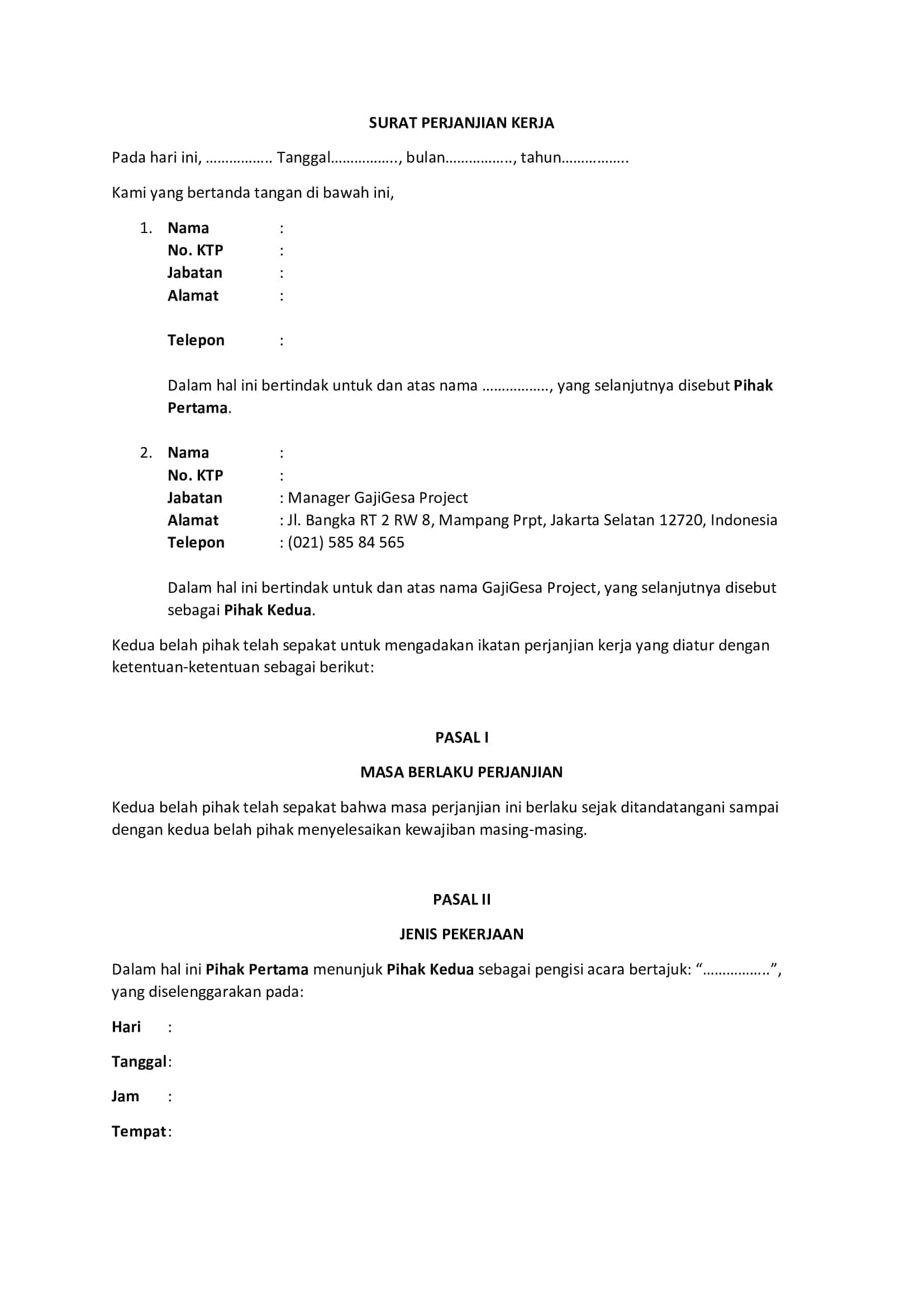 Kontrak Kerja Karyawan